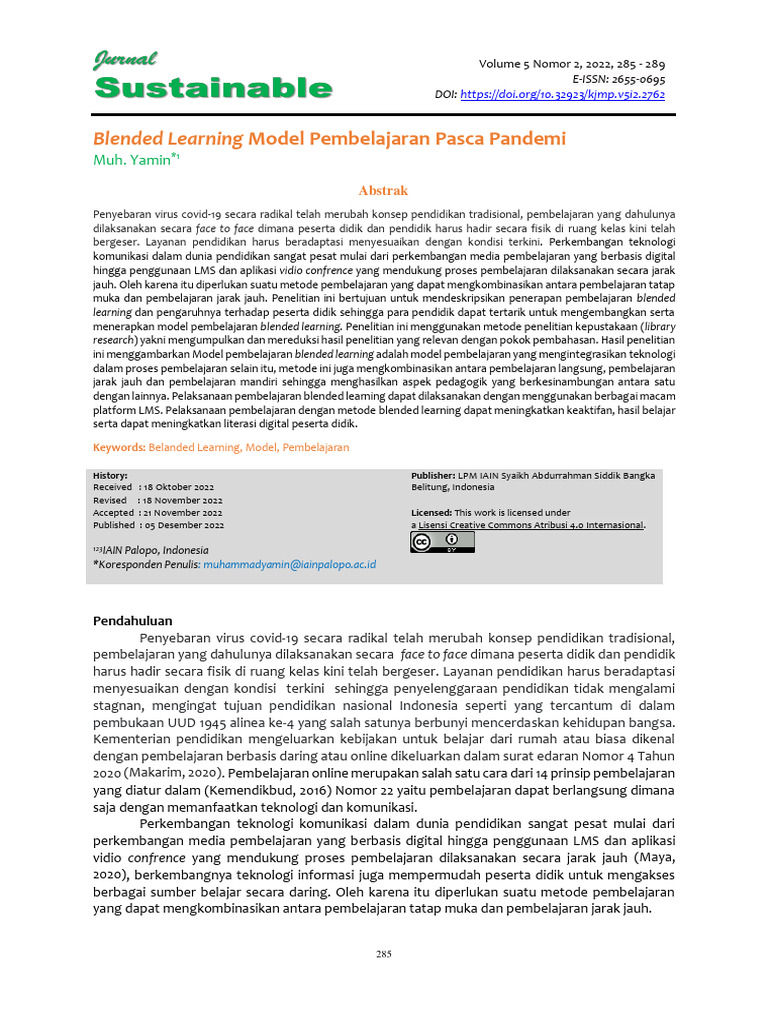Blended Learning Model Pembelajaran Pasca Pandemi | PDF