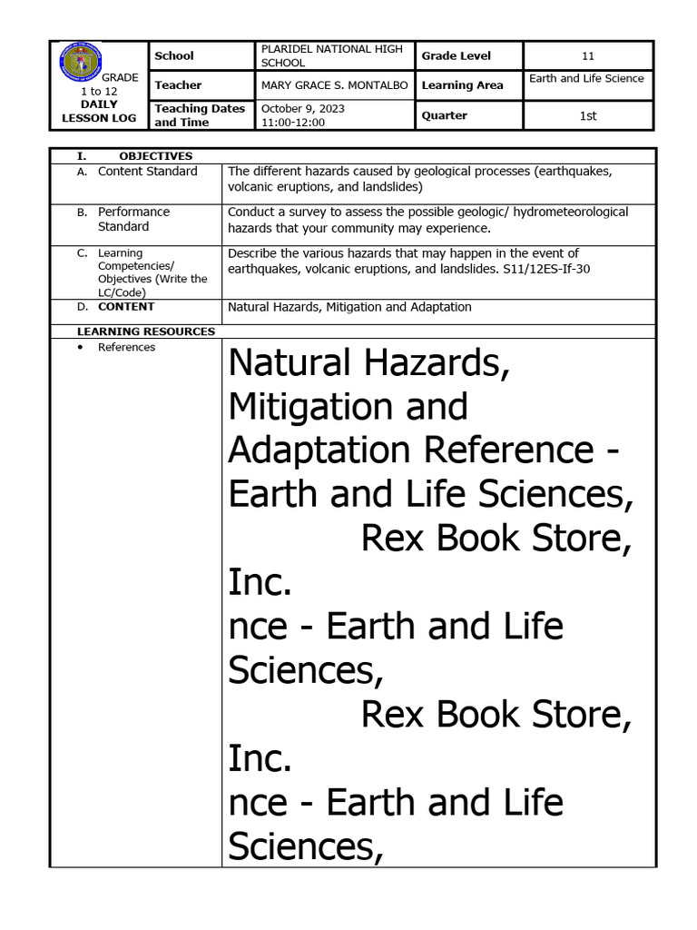 2nd Cot LP 2024 | PDF | Hazards | Learning