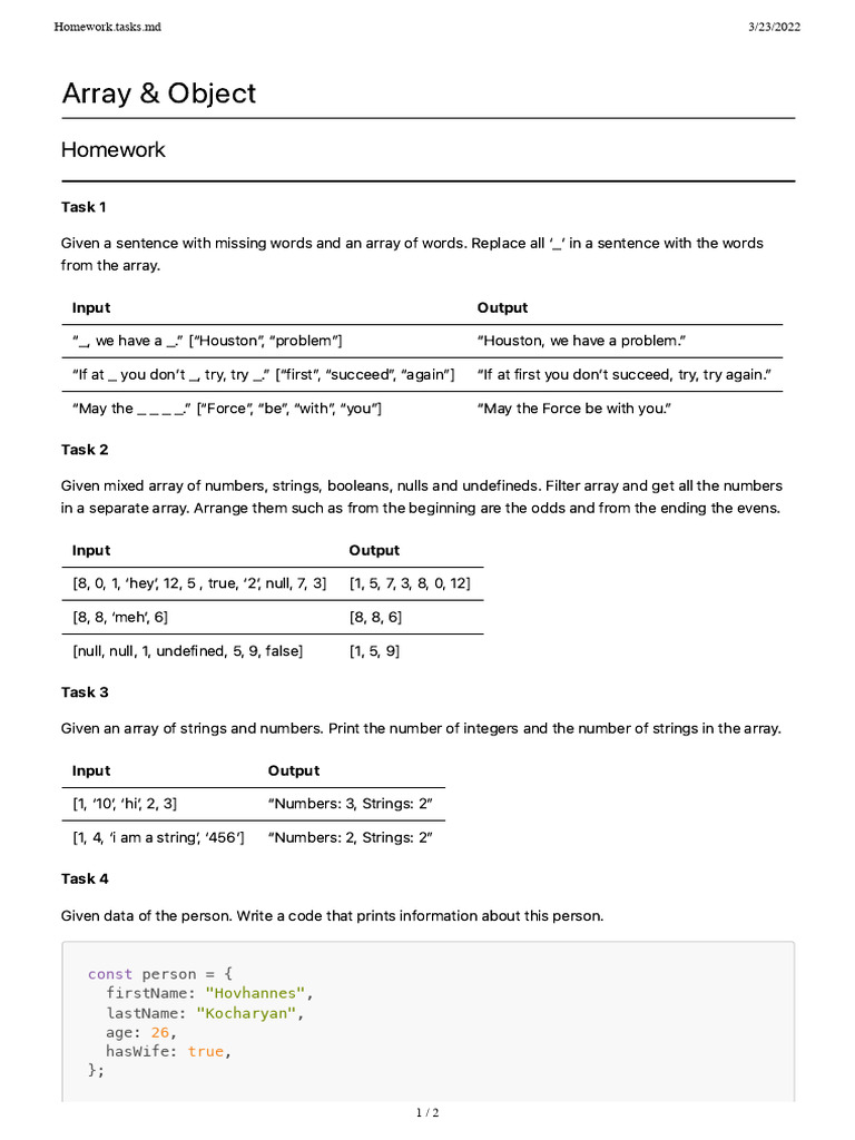 Homework Tasks | PDF