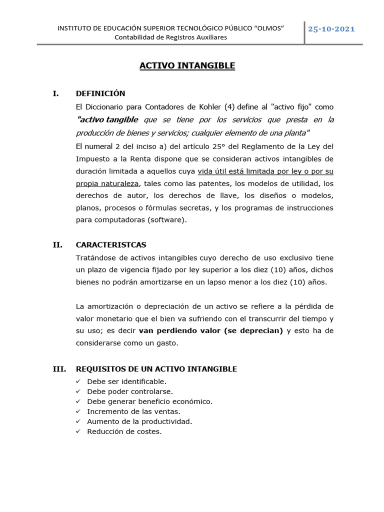 Definición y características de intangibles | PDF