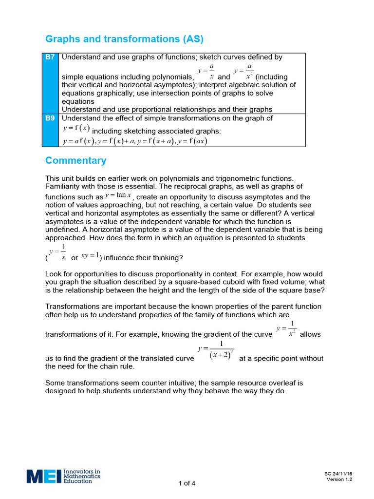 07 Graphs and Transformations | PDF | Asymptote | Function (Mathematics)