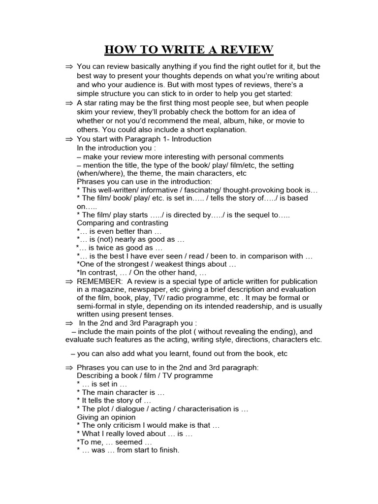 How To Write A Review 2 | PDF | Language Arts & Discipline | General ...
