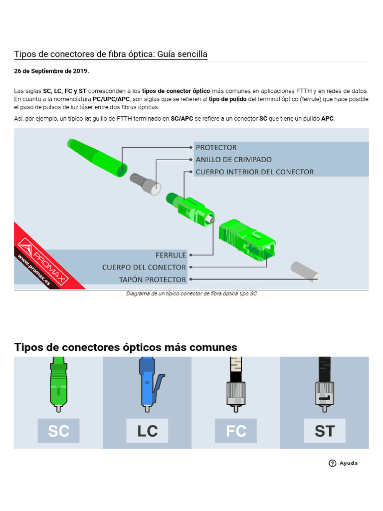 Tipos de Conectores de Fibra Óptica - Guía Sencilla - PROMAX | PDF ...