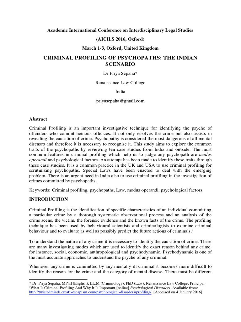 Criminal Profiling of Psychopaths the In | PDF | Psychopathy | Jack The Ripper