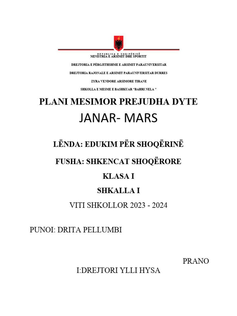 Edukim Per Shoqeri KL 1 | PDF