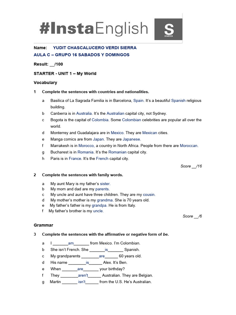 FIRST ENGLISH TEST UNIT 1 CIETA BASIC ENGLISH | PDF | Linguistics