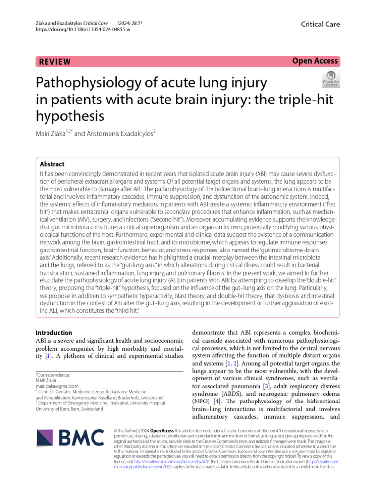 Pathophysiology of Acute Lung Injury in Patients With Acute Brain ...