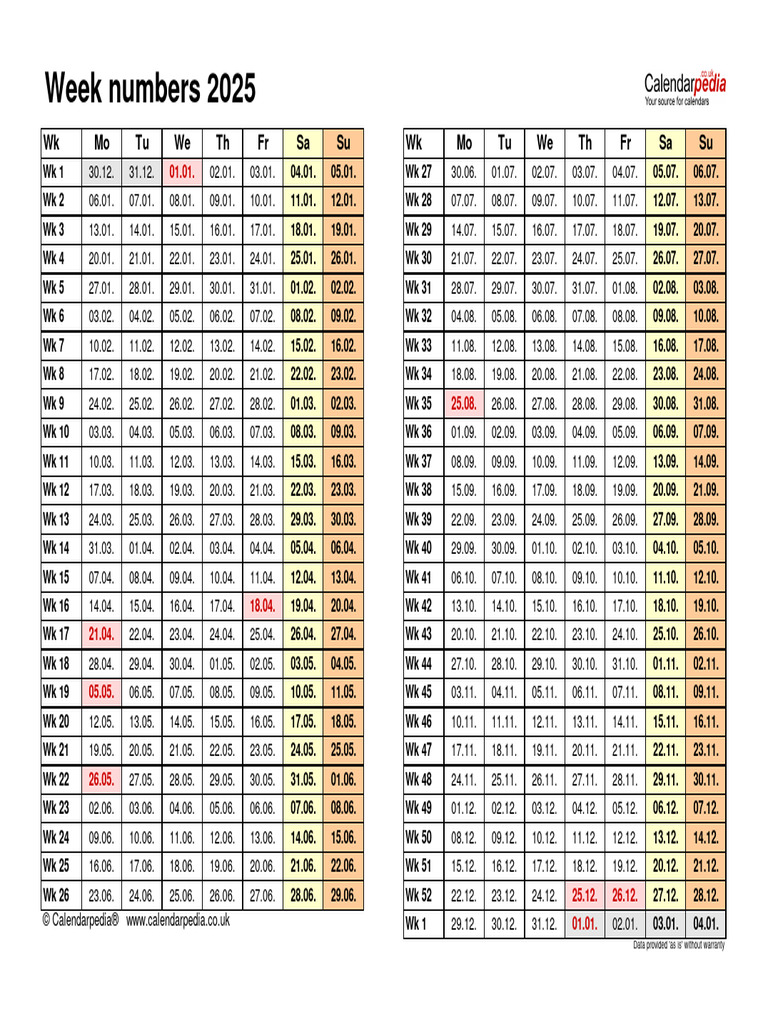 Week Numbers 2025 Landscape | PDF