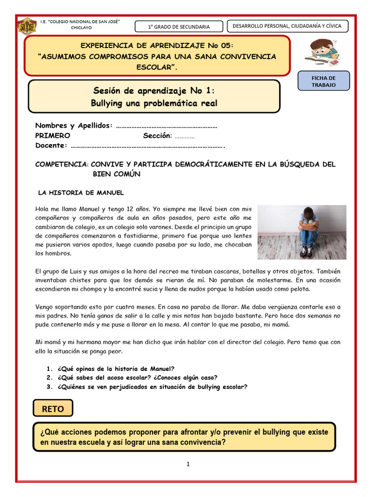 1° D.P.C.C - Ficha de Trabajo Uda 1 - S1 | Descargar gratis PDF | Violencia | Psicología Social