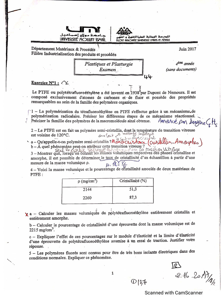 Exam 2012-2017 Plast-Corr | PDF