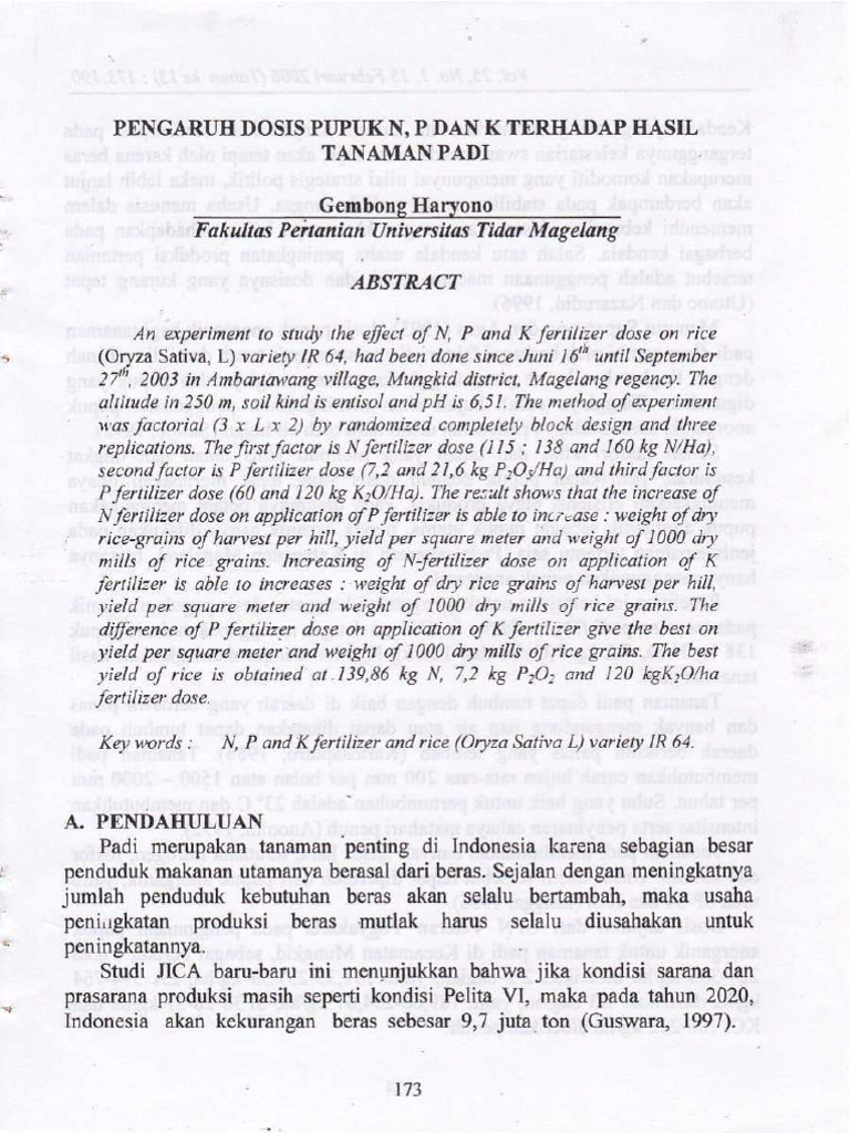 ID Pengaruh Dosis Pupuk N P Dan K Terhadap Hasil Tanaman Padi | PDF