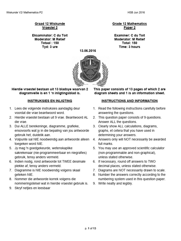 Gr.12 Wisk Junie 2016 - V2 | PDF