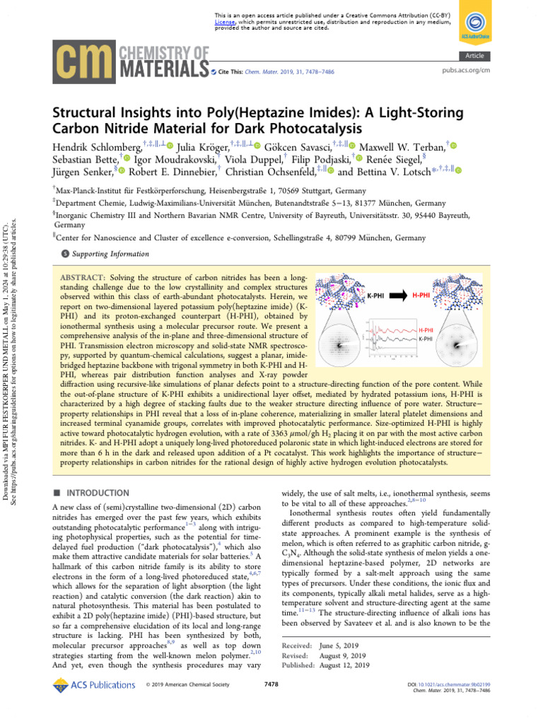 Insights on Heptazine Imides for Photocatalysis | PDF | Nuclear ...