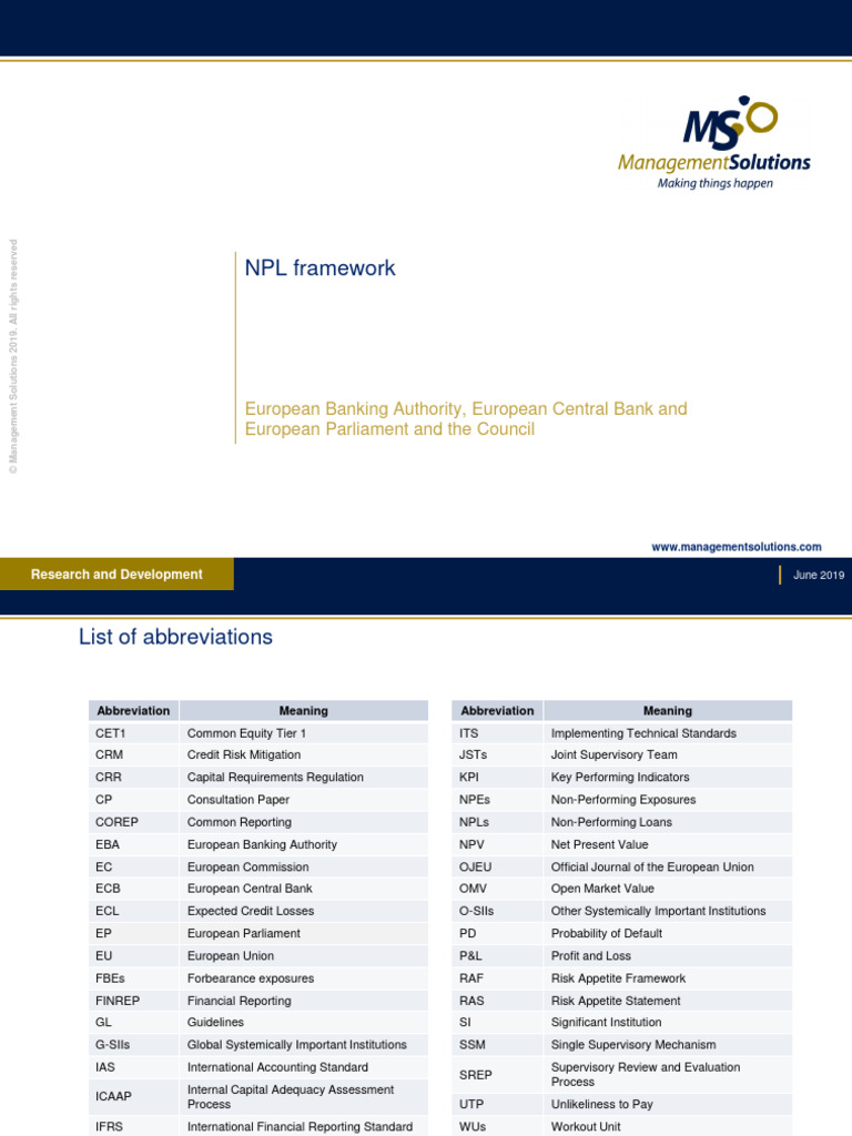 ECB EBA EP and Council NPL Framework | PDF | Forbearance | European ...