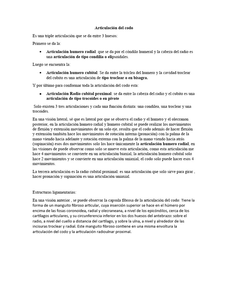 Articulación Del Codo Pdf Codo Articulación