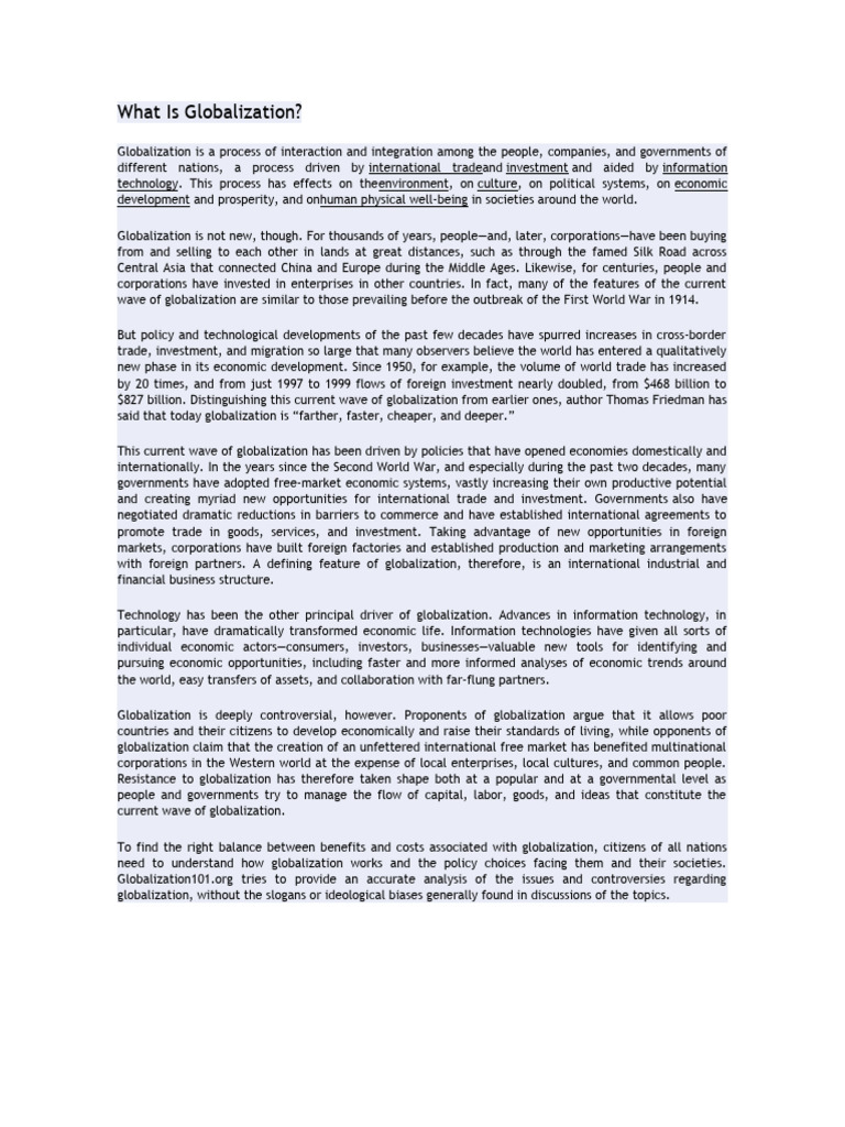 What Is Globalization | PDF | Globalization | Poverty & Homelessness