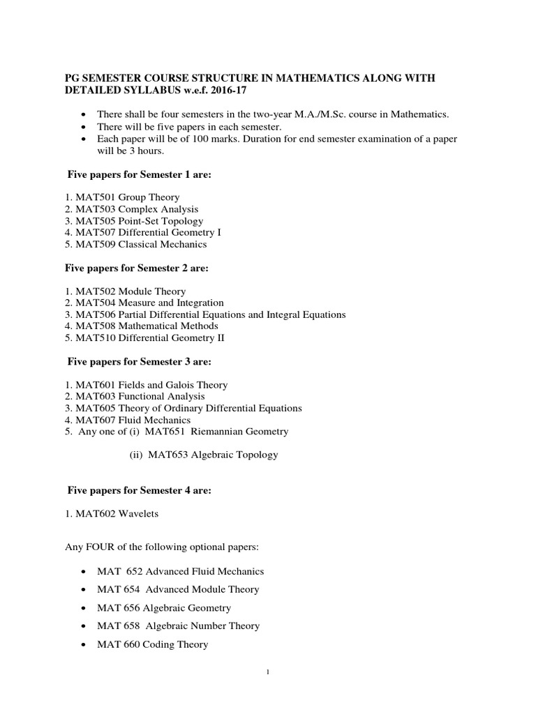 PG Mathematics Course Structure & Syllabus | PDF | Ring (Mathematics ...