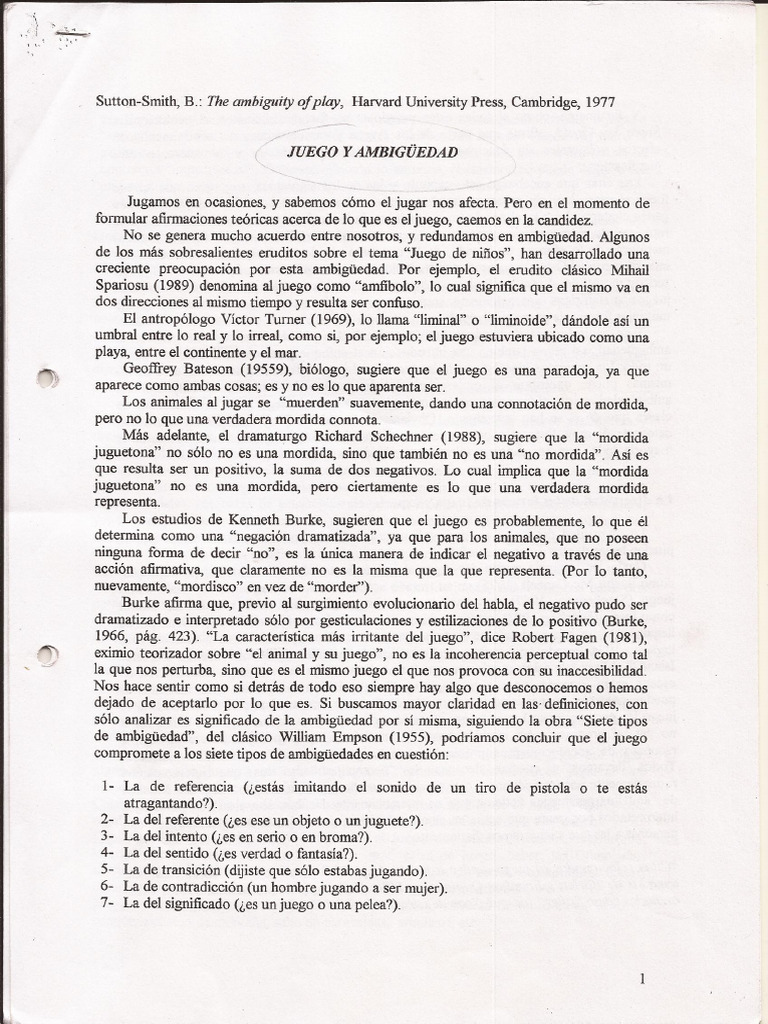 Juego y Ambiguedad, Sutton - Smith | PDF