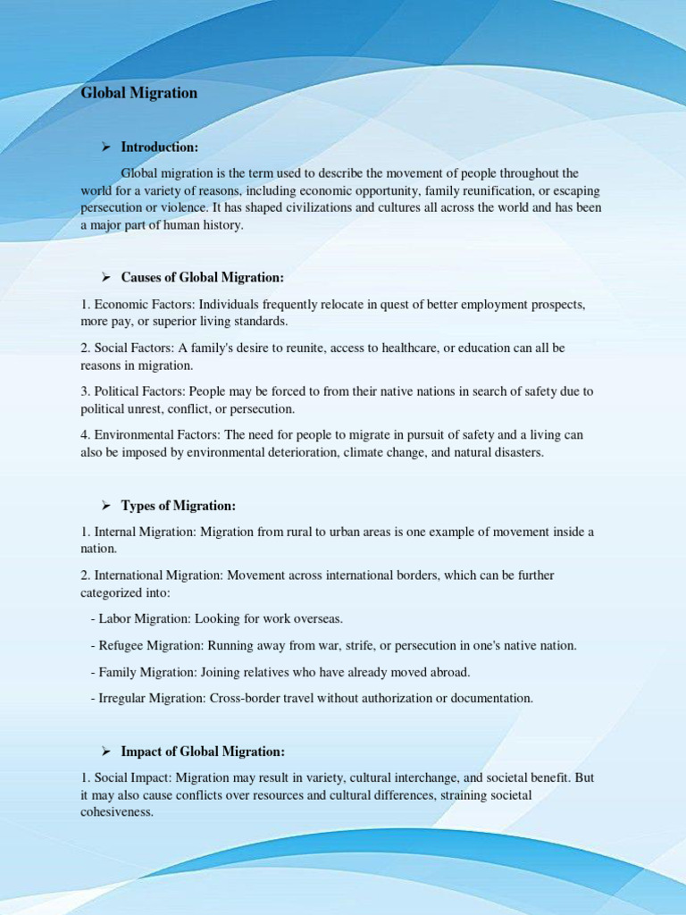 Causes and Impacts of Global Migration | PDF | Human Migration | Immigration