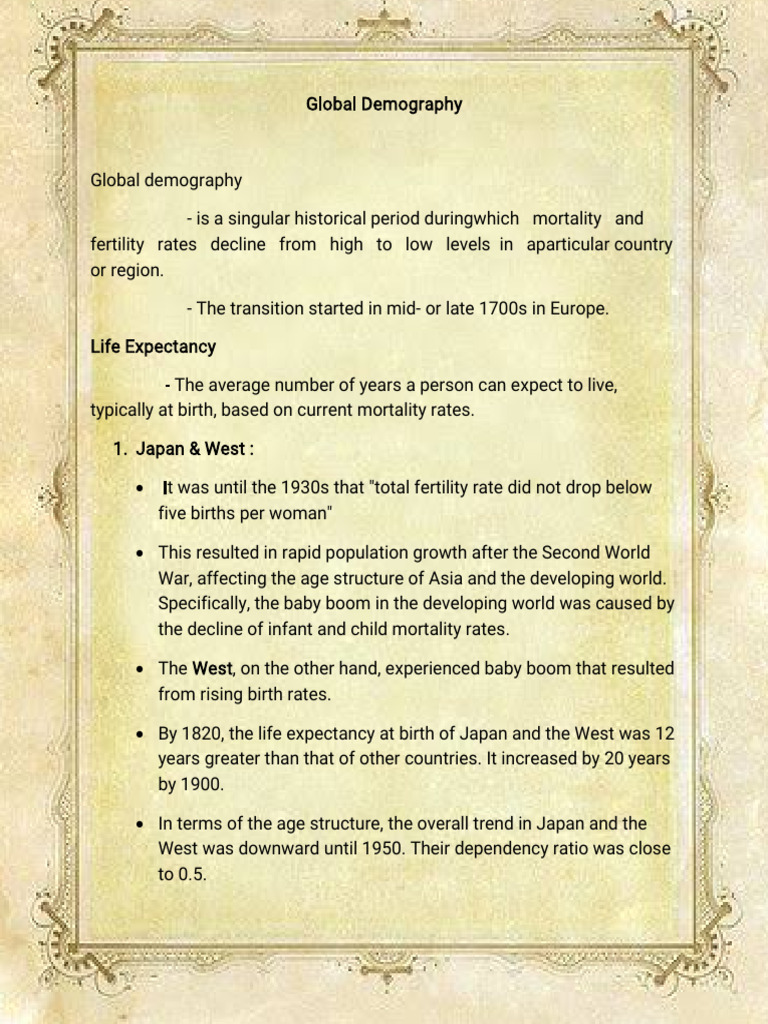 Global Demography Handouts | Download Free PDF | Demography | World Population
