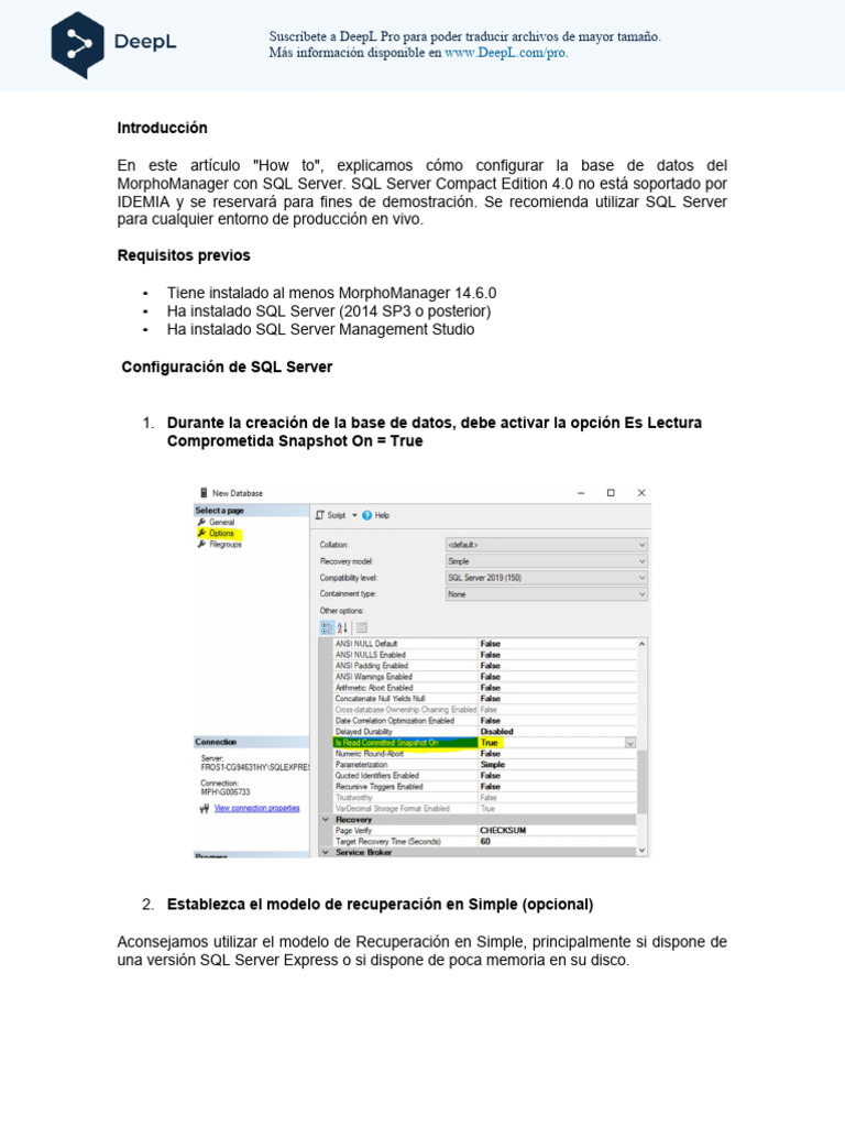 Cómo Configurar La Base de Datos SQL Server para MorphoManager | PDF | Servidor SQL de Microsoft ...