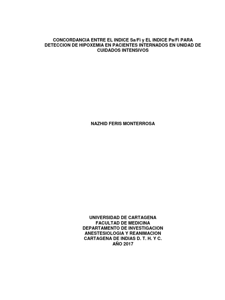 Concordancia Sa/Fi y Pa/Fi en Hipoxemia | PDF | Medicina de Cuidados ...