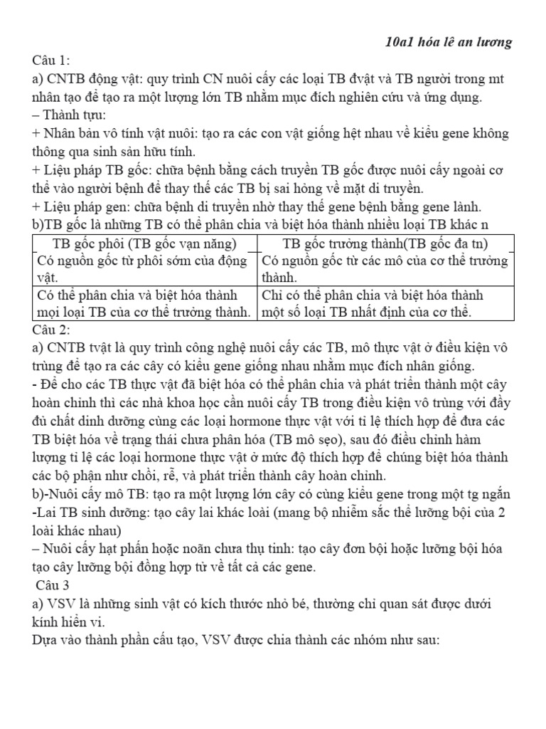 đề cương sinh cb2 bản word cuối | PDF