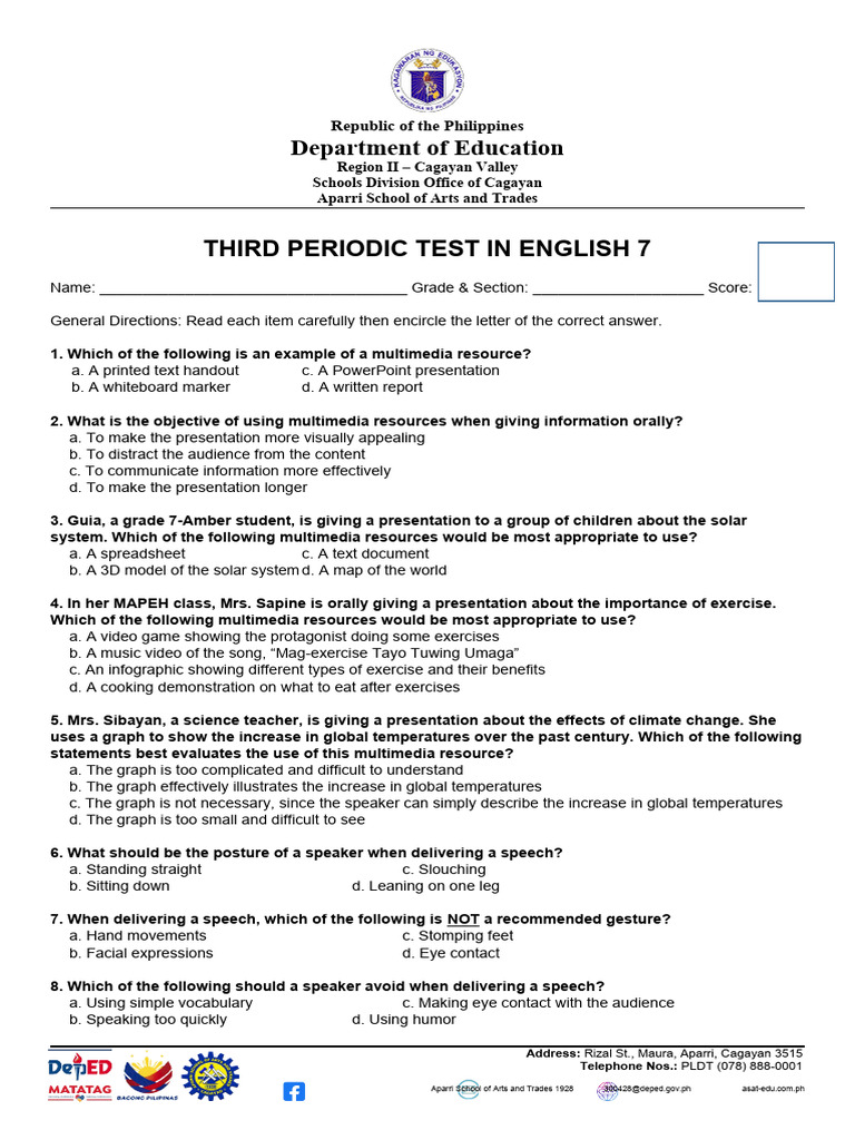 3rd Periodic Test | PDF | Climate Change | Question