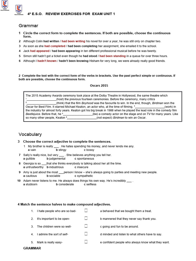 Review Exercises for Exam Unit 1 | PDF | Blog