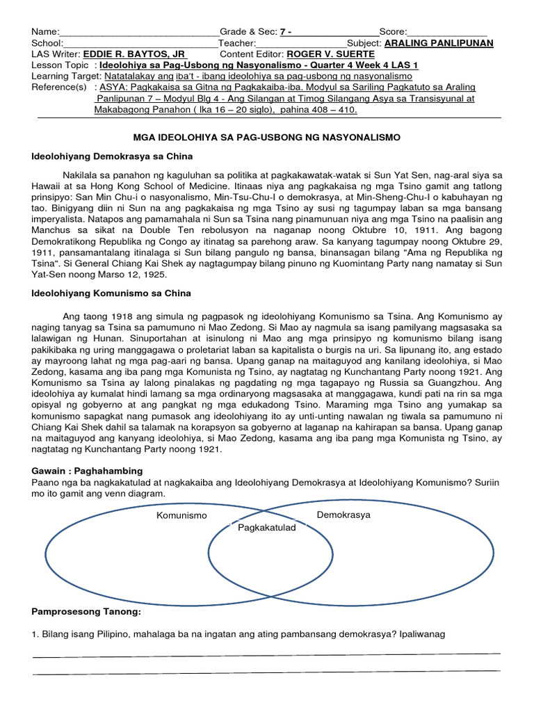 Ap7 Quarter 4 Week 4 Las 1 | PDF