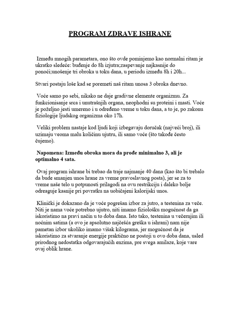 Program Ishrane | PDF