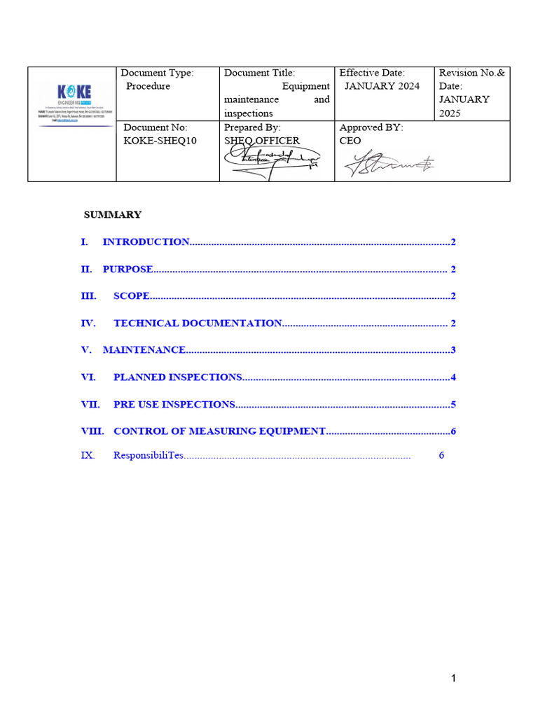 Equipment Maintenance and Inspections Procedure | PDF | Calibration ...