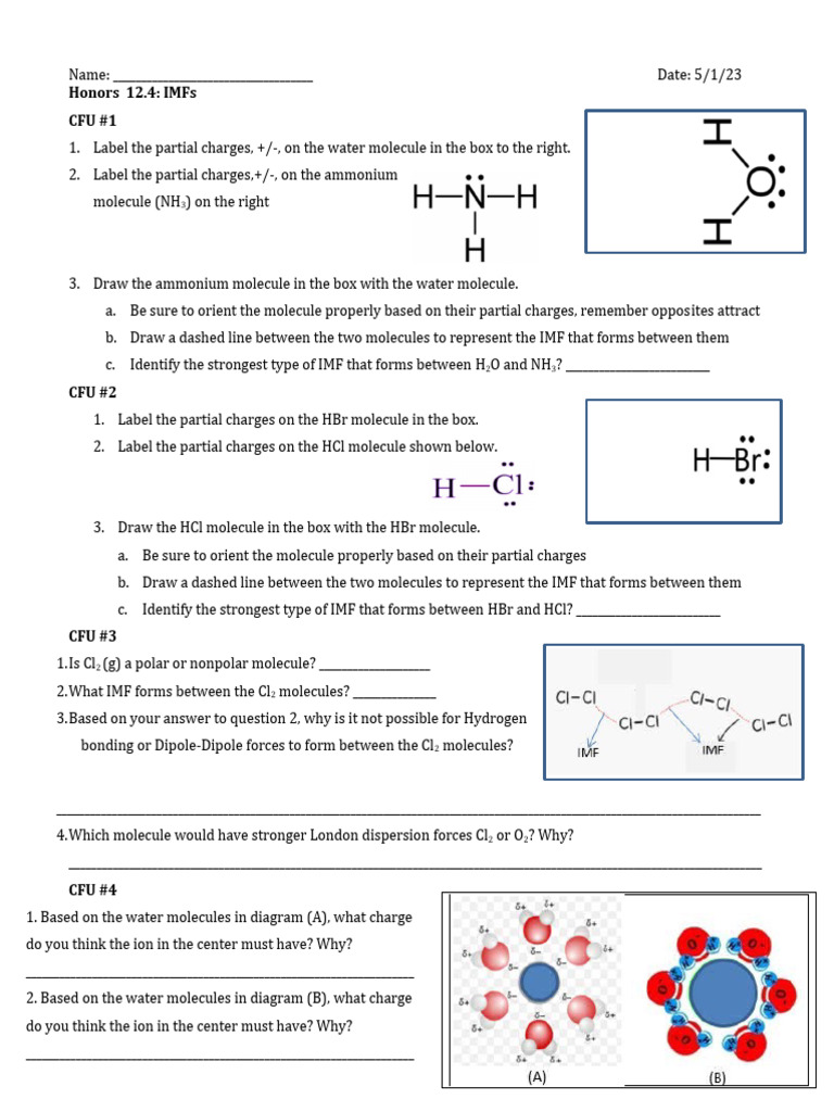 Intermolecular Forces in Molecules | PDF | Chemical Polarity ...