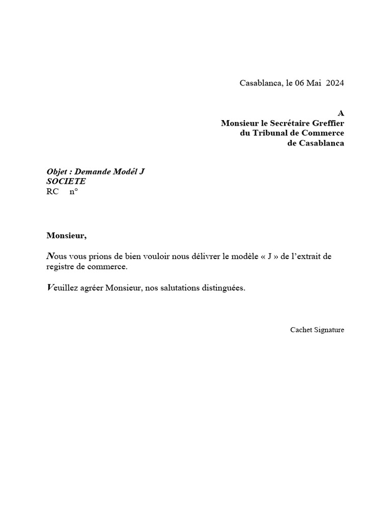 Demande de Modèle J à Casablanca | PDF