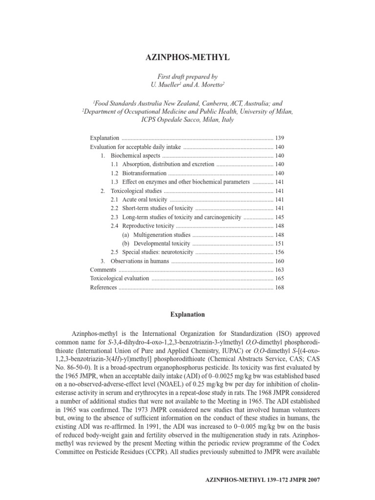 JMPR - Azinphos-Methyl - 2007 | PDF | Toxicity