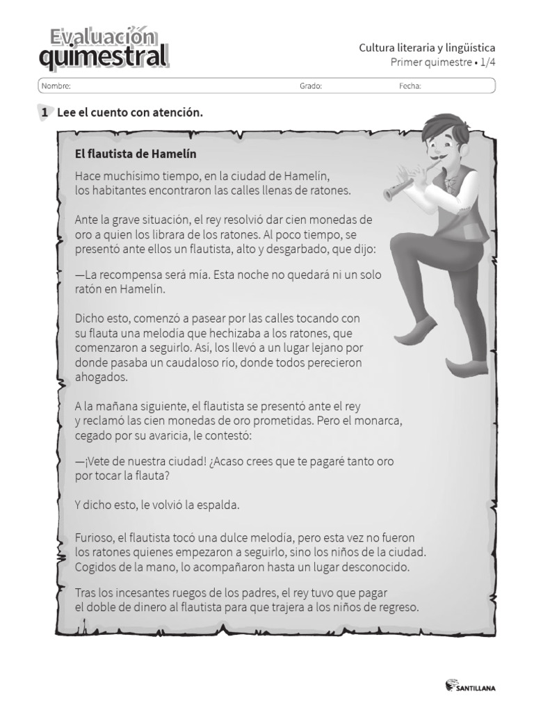 El Flautista de Hamelín: Cuento y Actividades | PDF | Flauta