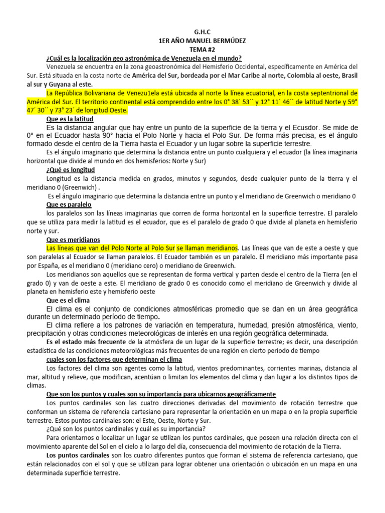 TEMA 2 GHC MANUEL 1 ER AÑO | PDF | Clima | Ecuador