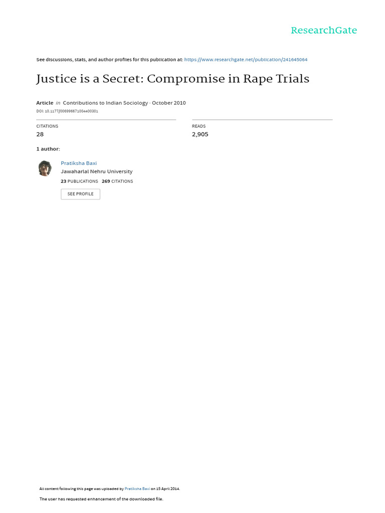 Justice Is A Secret Compromise in Rape Trials-1 | PDF | Rape | Crimes