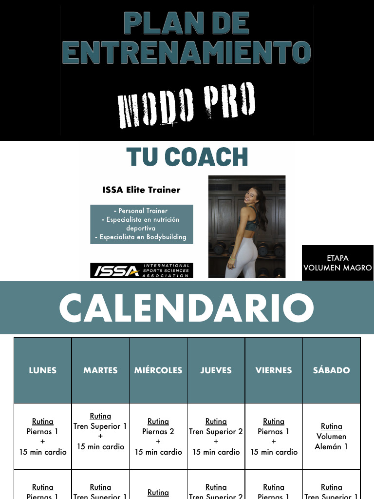 Plan de Entrenamiento Volumen | PDF | Entrenamiento con pesas | Aptitud ...
