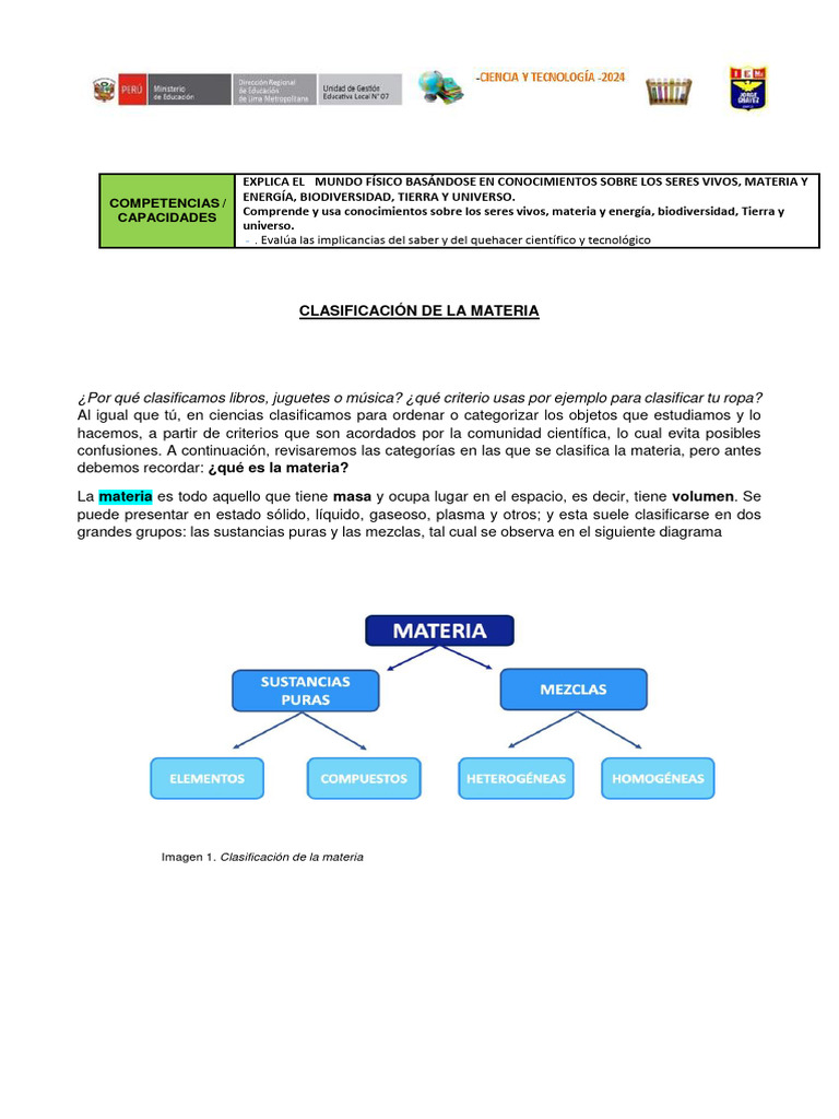 Ficha de La Clasificación de La Materia y Sus Estados | PDF | Mezcla ...