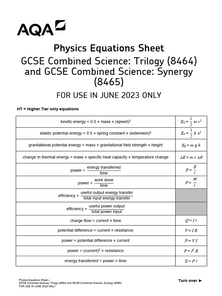 Physics Equation Sheet (8464) Insert | PDF | Mass | Force