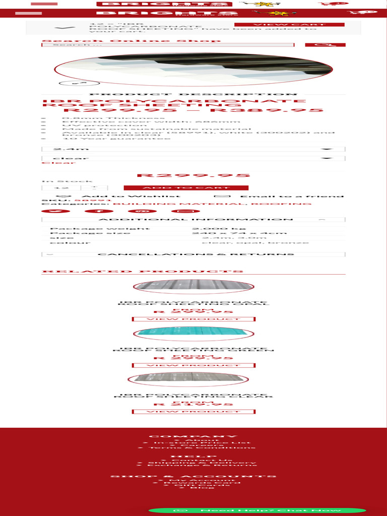 IBR POLYCARBONATE ROOF SHEETING BRIGHTS Hardware | PDF