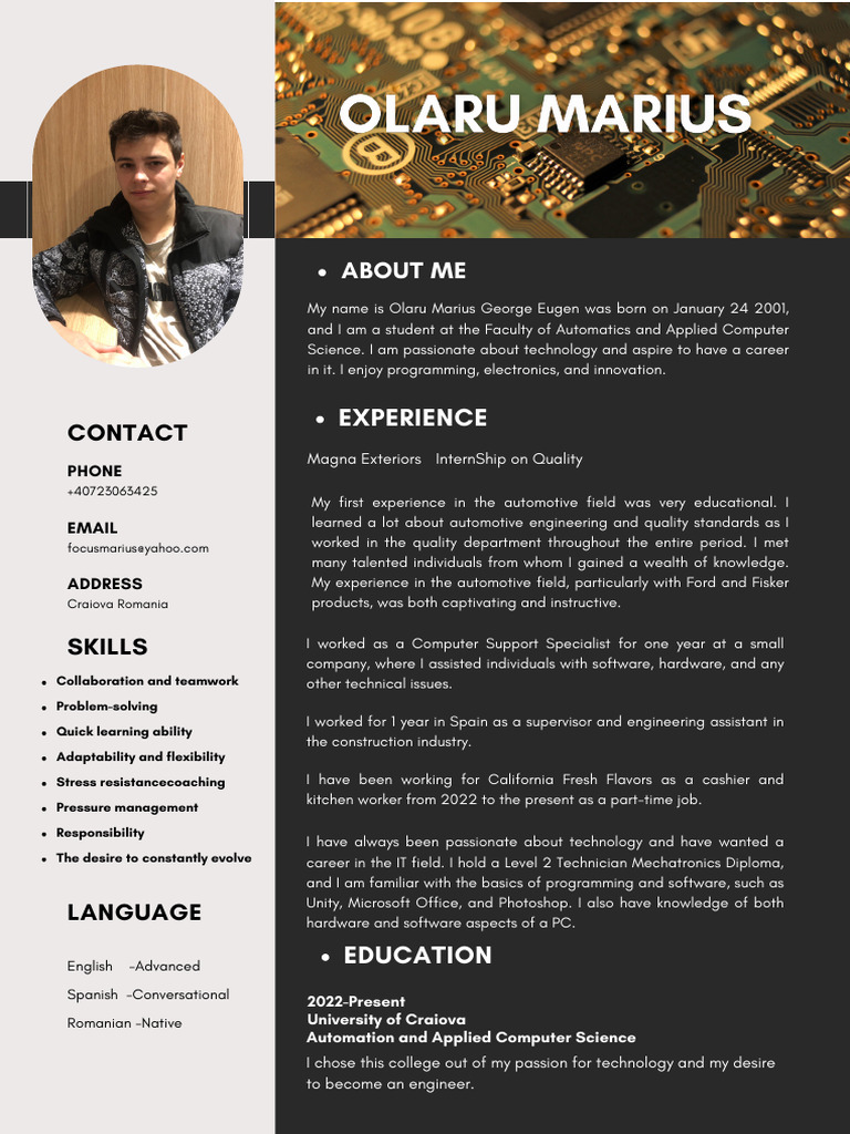olaru marius cv 2024 | PDF | Computer Science | Engineering