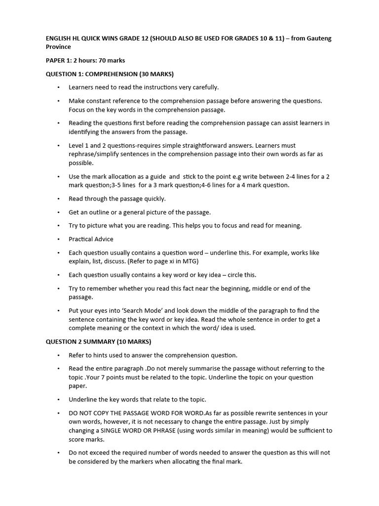Grade 12 English HL Exam Tips & Strategies | PDF | Poetry | Essays