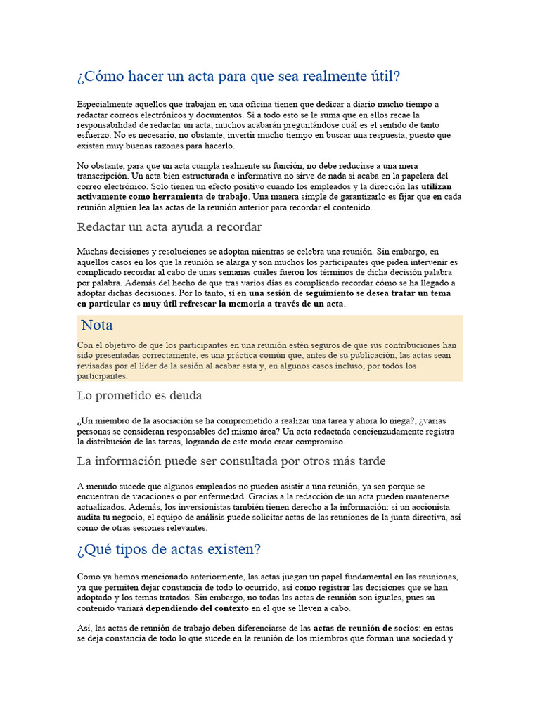 Cómo Hacer Un Acta para Que Sea Realmente Útil | PDF | Microsoft Office