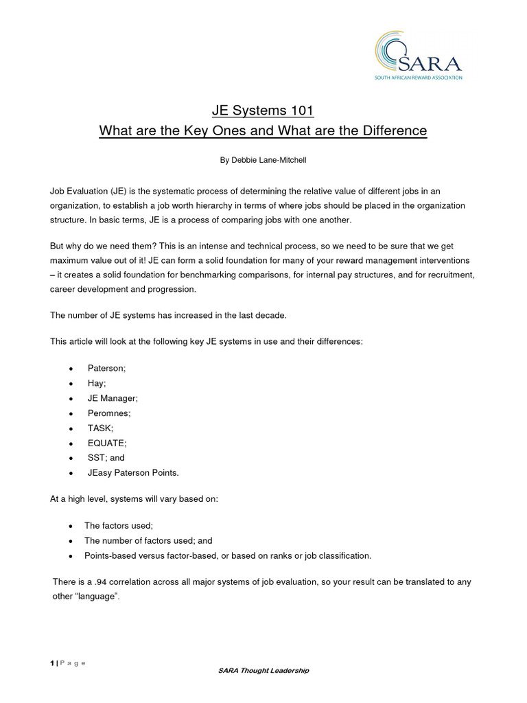 SARA Bulletin - JE Systems 101 (What are the Key Ones and What are ...