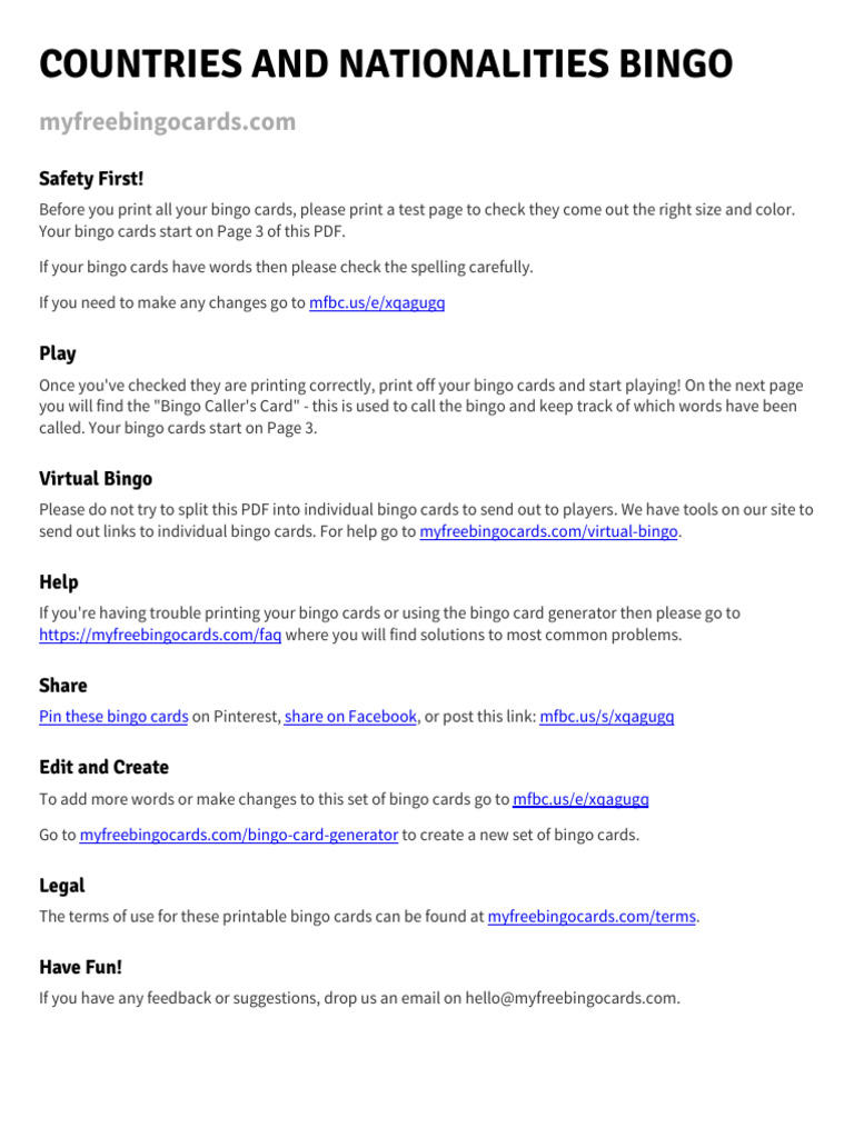 Countries and Nationalities Bingo | PDF | Saudi Arabia | Arabian Peninsula
