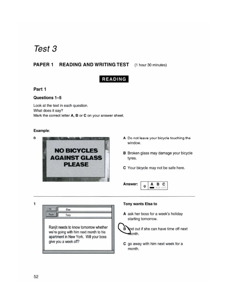 Reading Part 1 Ex 3 | PDF