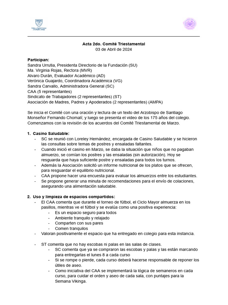 Acta 2do. Comité Triestamental (03!04!2024) | PDF
