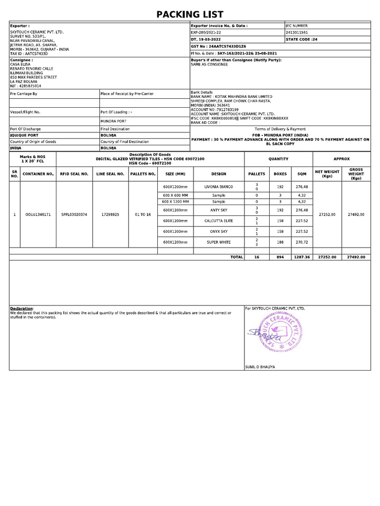 Packing List Original | PDF